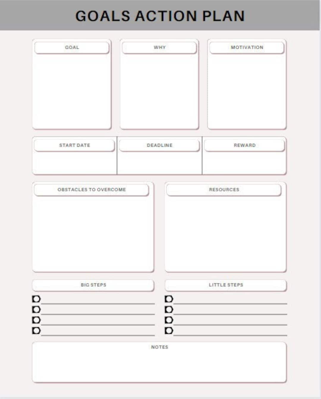Goal Action Plan - Printable/fillable - Etsy