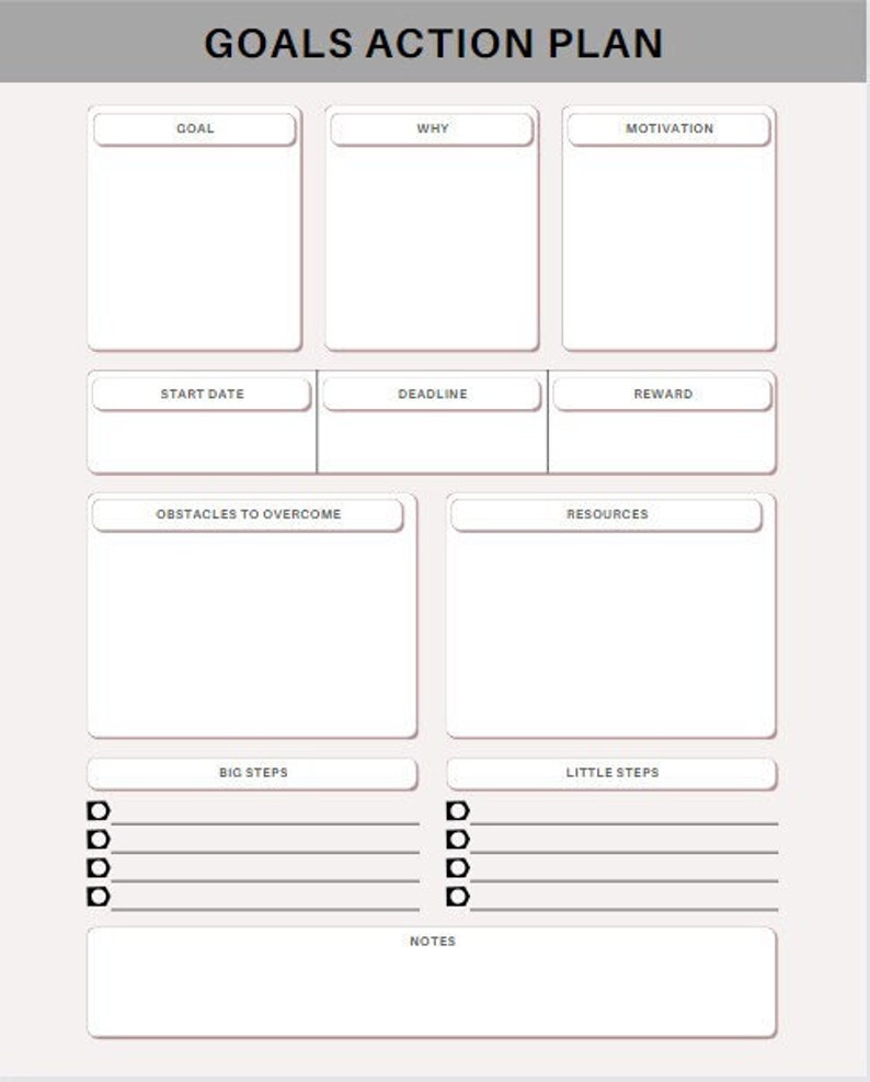 Goal Action Plan - Printable/fillable - Etsy