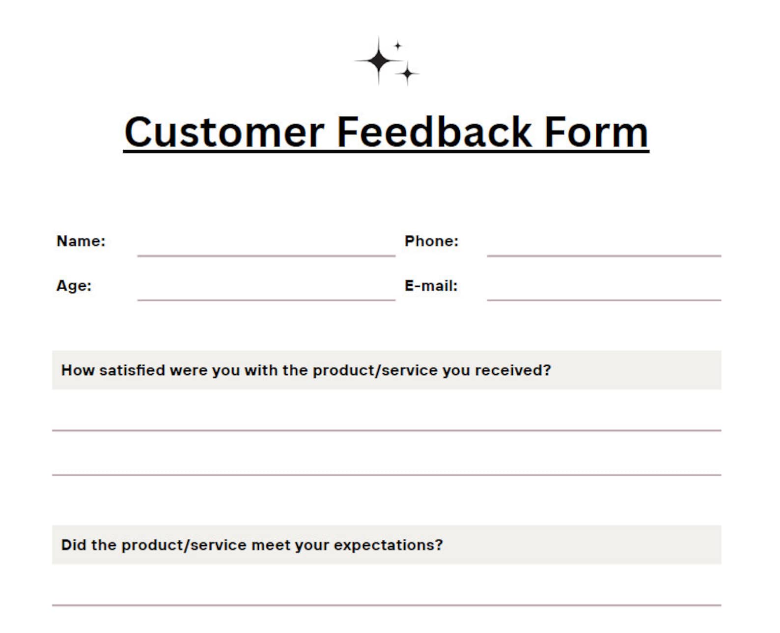 Customer Feedback Form - Printable or Digitally Fillable - Etsy