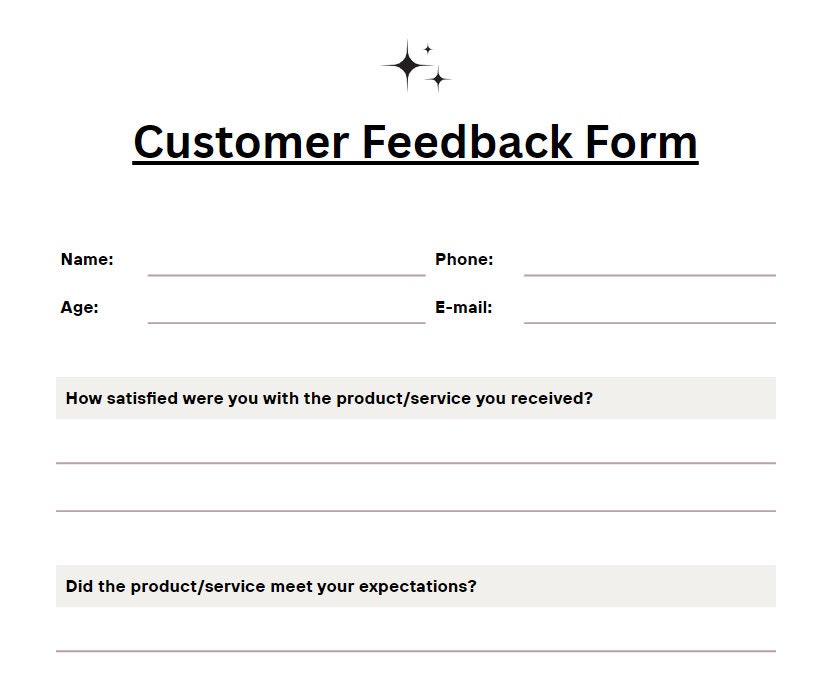 Customer Feedback Form - Printable or Digitally Fillable - Etsy