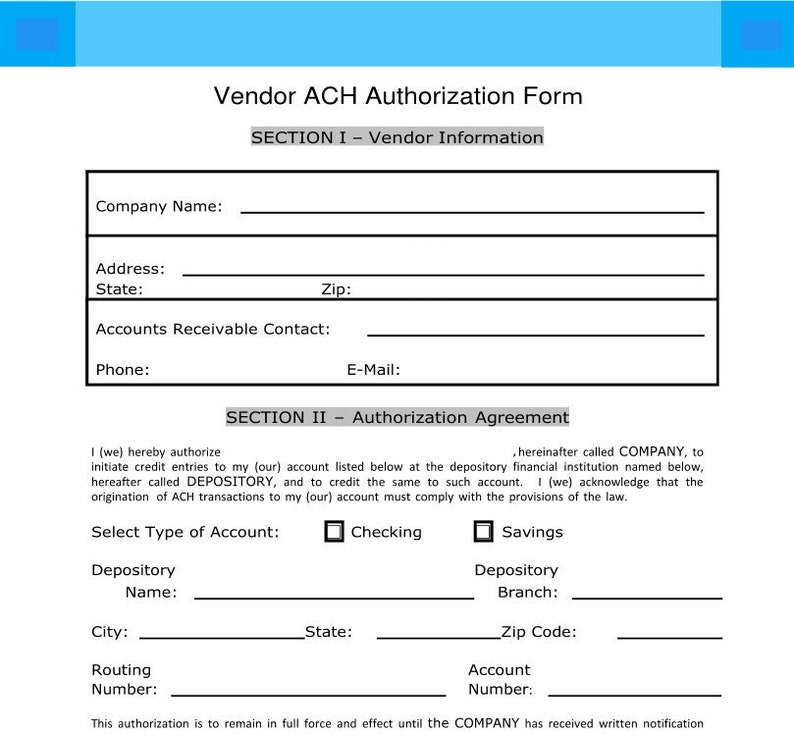 Digitally Fillable ACH Authorization Form - Etsy
