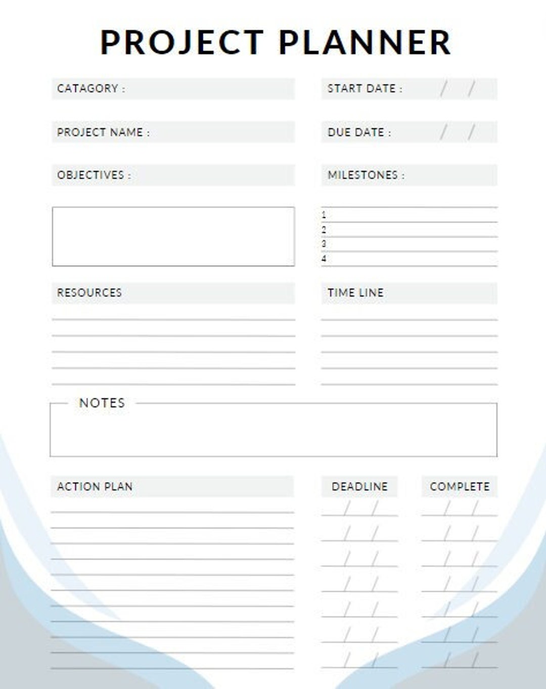 Project Planner - Printable or Fillable - Etsy