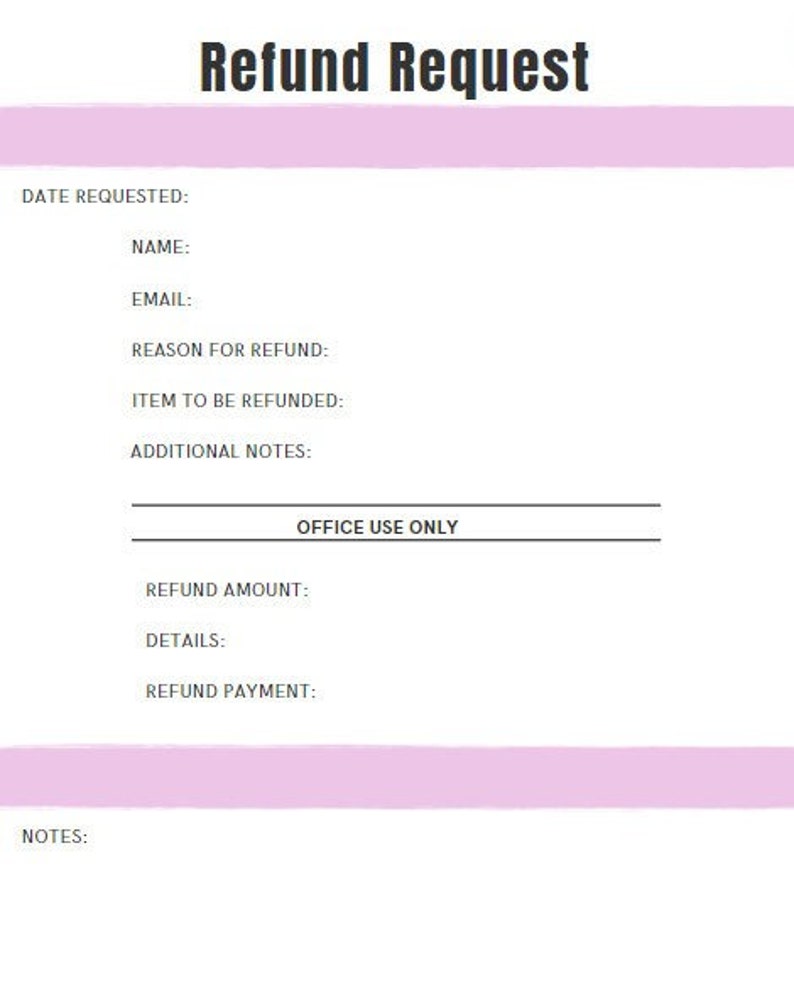 Fillable and Printable Refund Request Form - Etsy