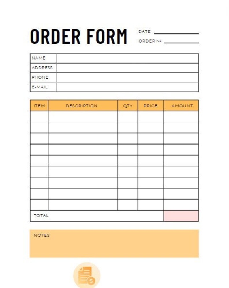 Digitally Fillable Order Form - Etsy