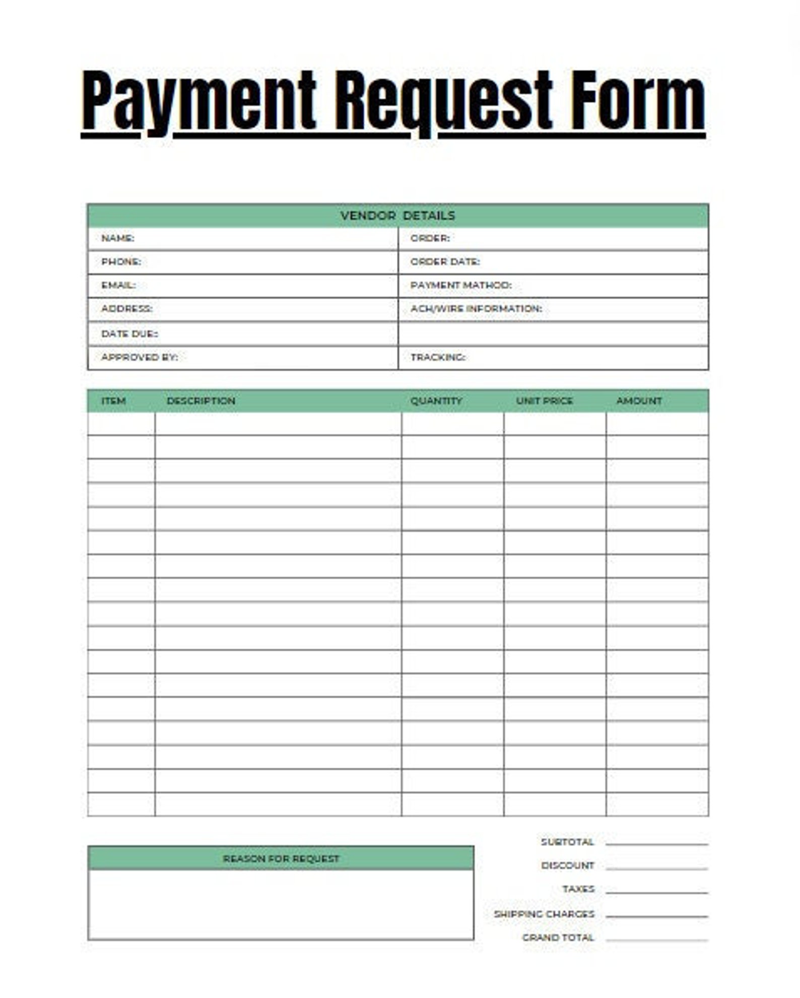 Payment Request Form - Digitally Fillable or Printable - Etsy