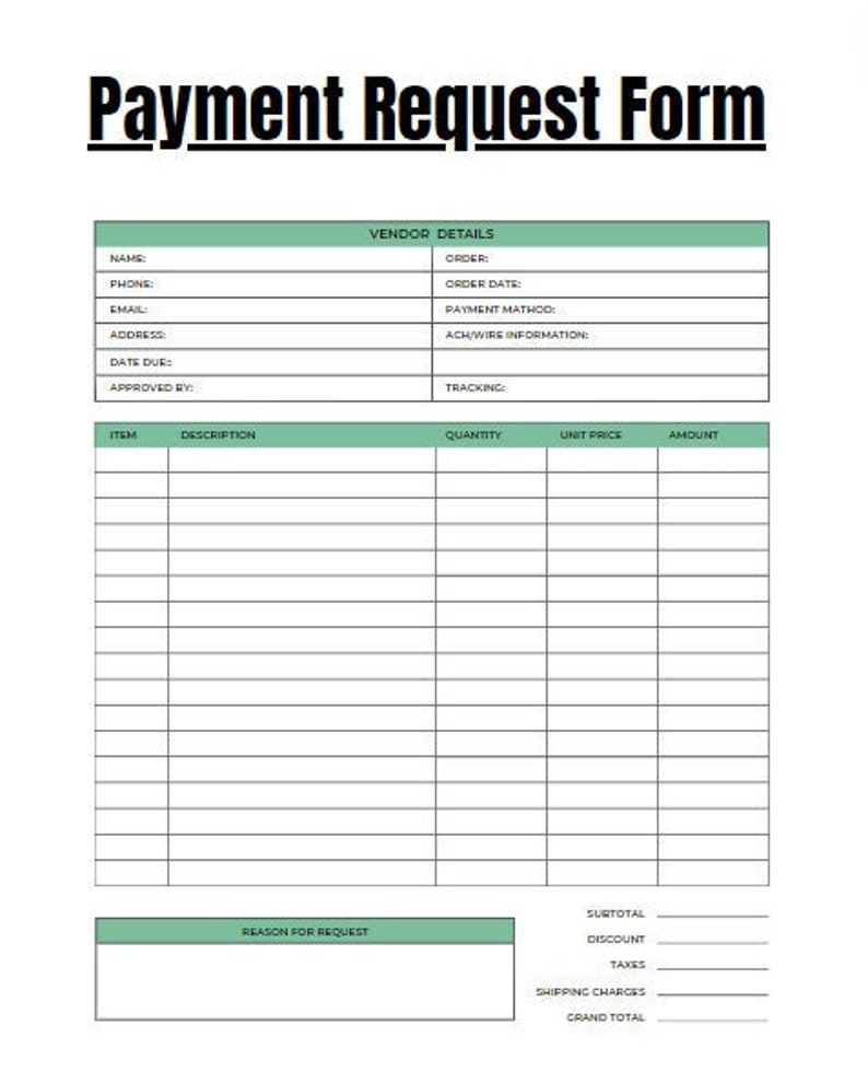 Payment Request Form - Digitally Fillable or Printable - Etsy