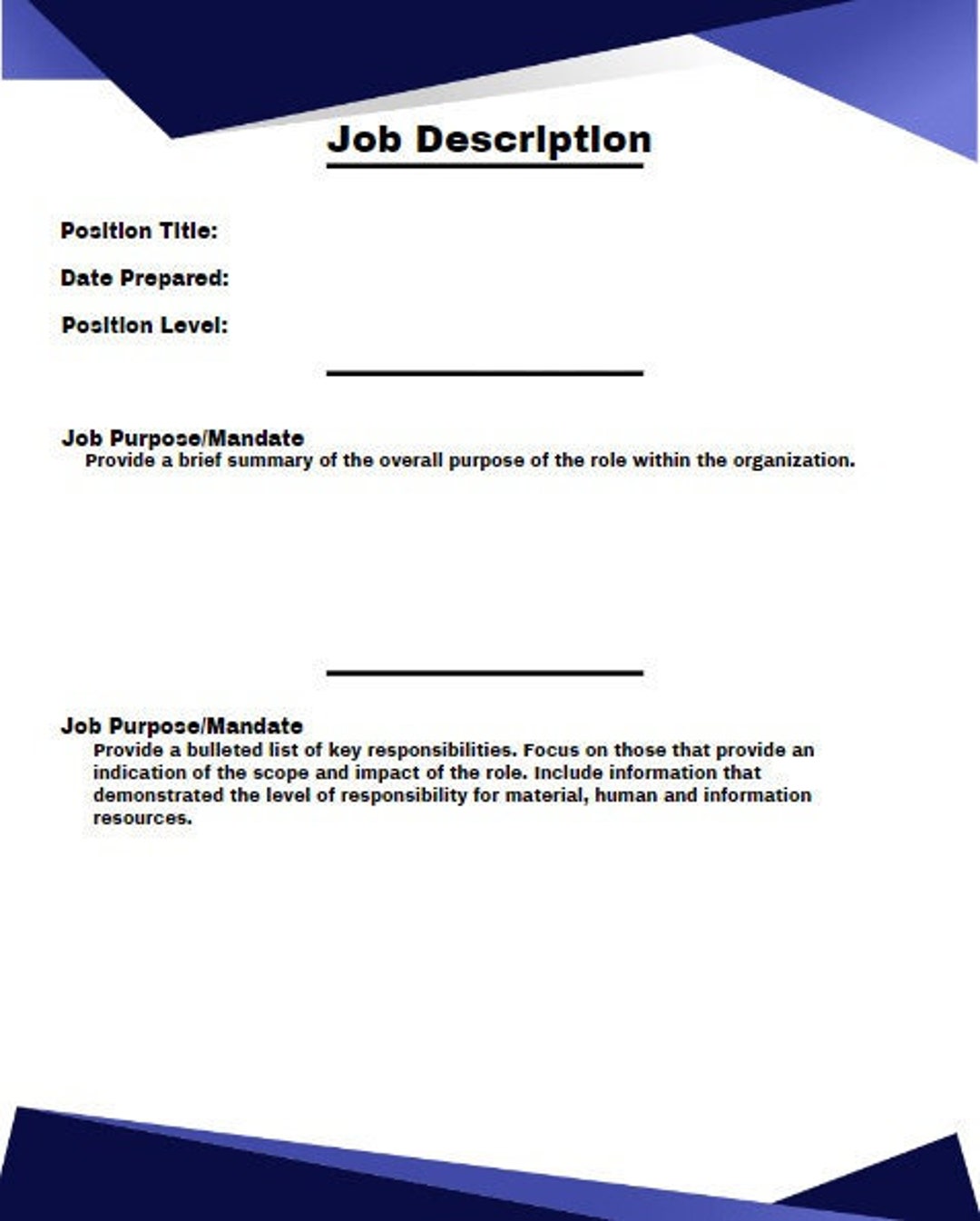 Job Description - Editable/fillable and Printable - Etsy