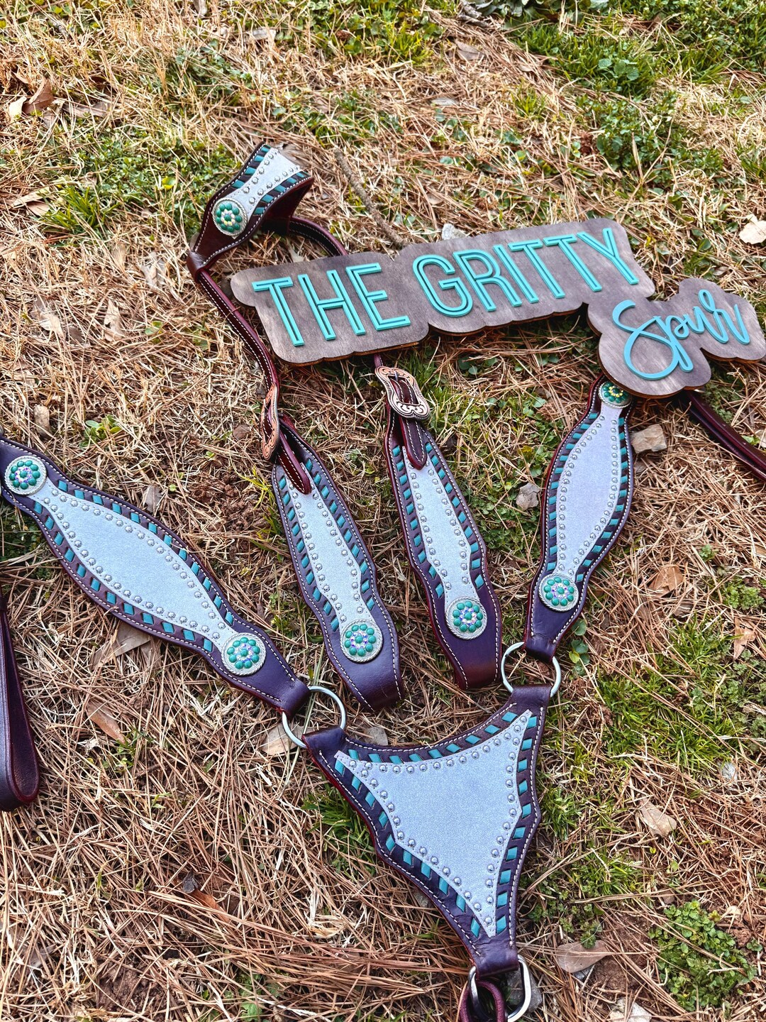 One in Stock Ready to Ship Teal / Turquoise and White Glitter Gladiator Style Tack Set - Etsy