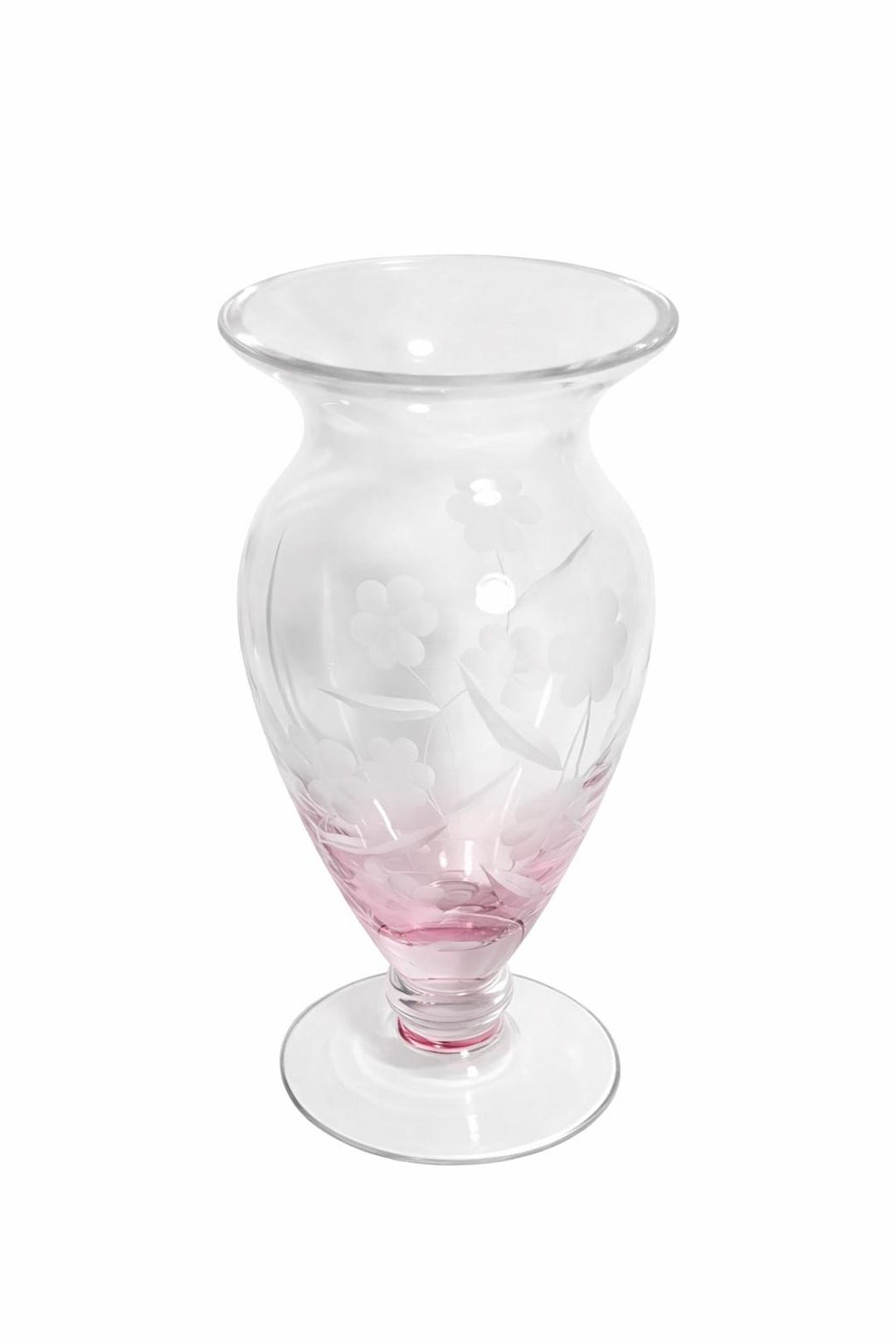 Lenox Etched Glass Vase 9” — Footed Pedestal Vase With Frosted Floral ...