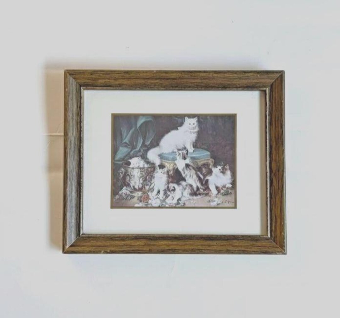 Le Roy Signed Victorian Cat Kittens Print Framed Wall Art 11.5x9.5 ...