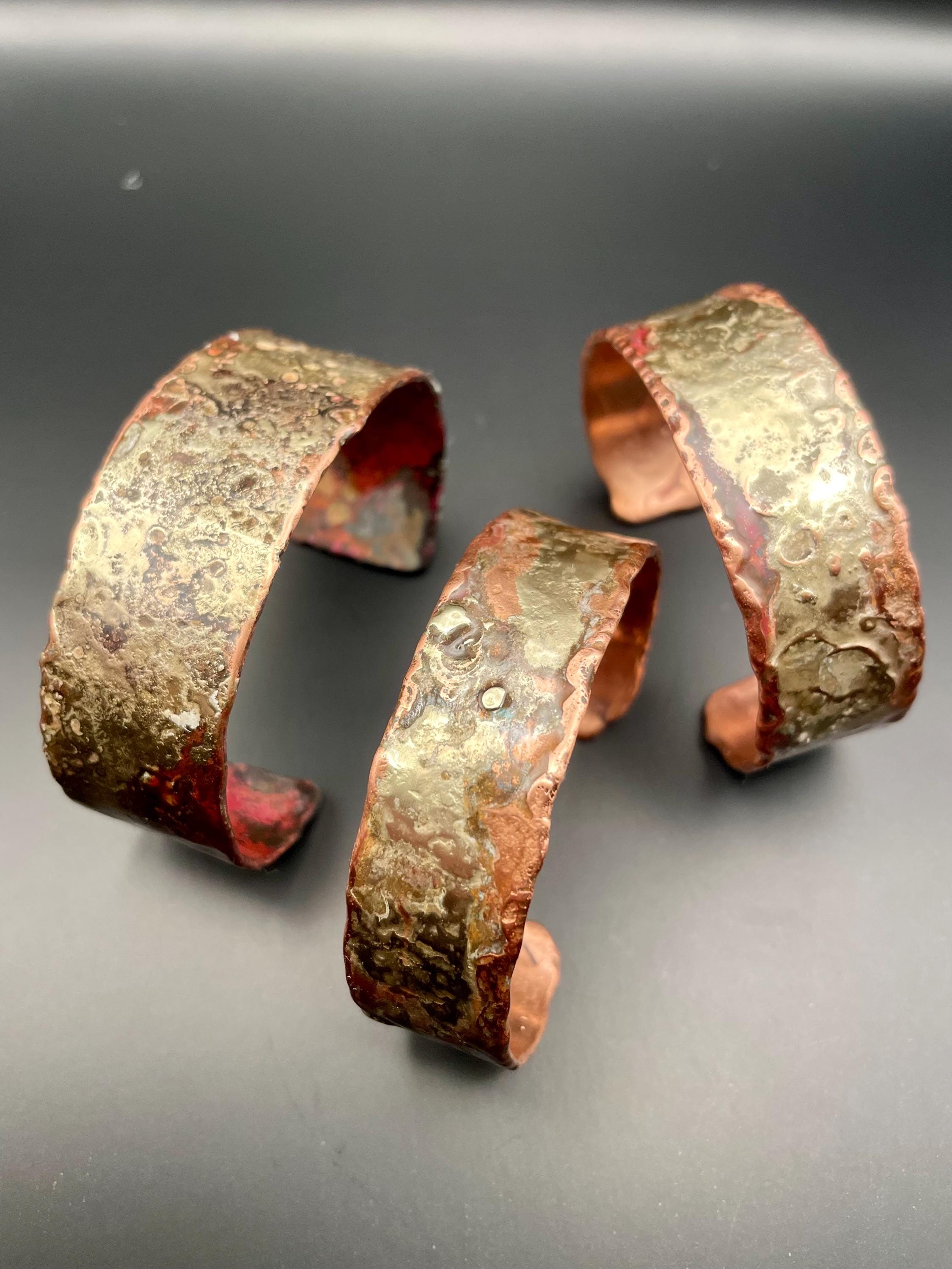 Solid Copper Cuff / Molten Edging / Silver Texture - Etsy