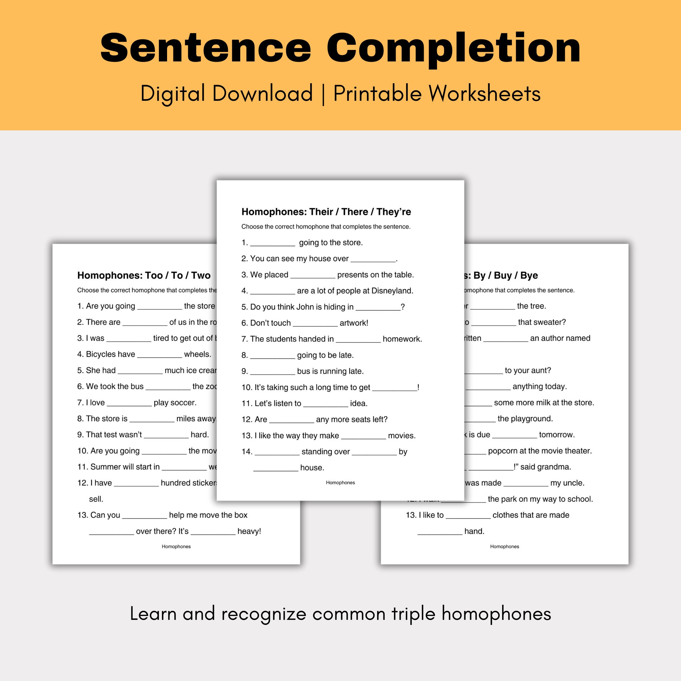 Homophones Printable Flash Cards and Worksheet Bundle With Answers - Etsy