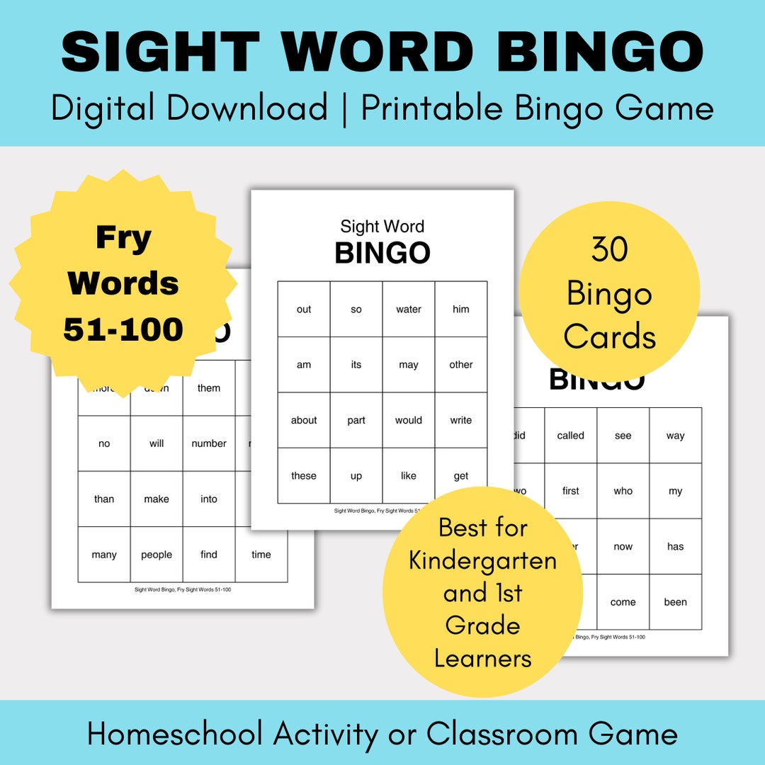 1st Grade Sight Word Bingo Game, Fry Words 51-100, Printable Bingo ...