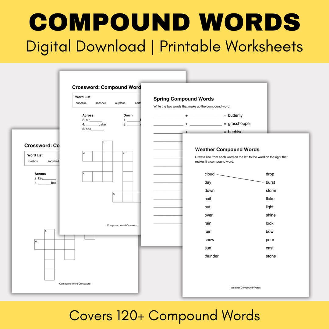 Compound Word Printable Worksheet Bundle With Answers - Etsy