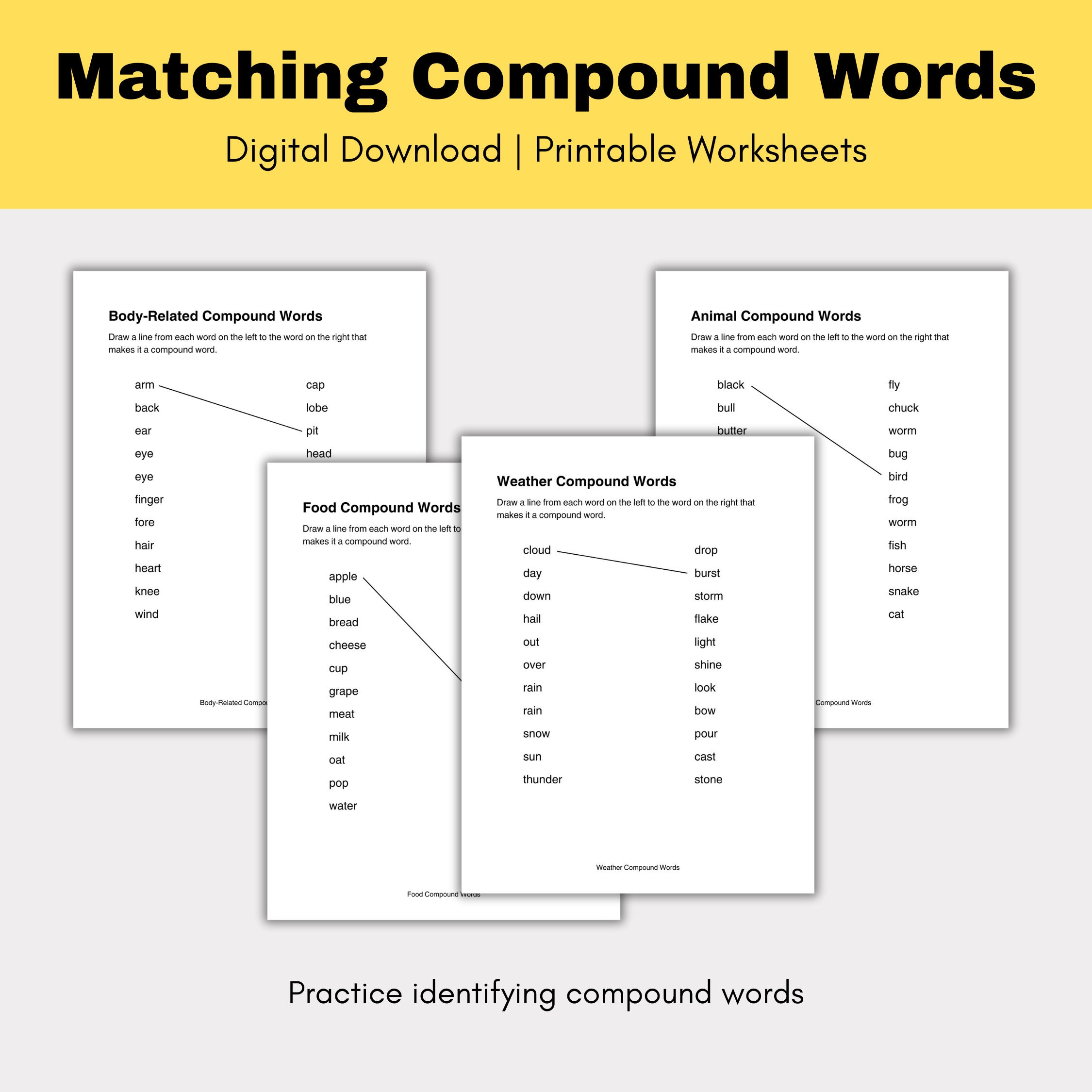 Compound Word Printable Worksheet Bundle With Answers - Etsy