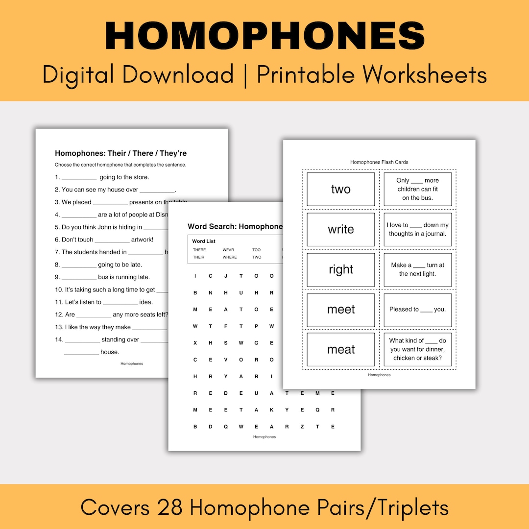 Homophones Printable Flash Cards and Worksheet Bundle With Answers - Etsy