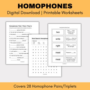 Homophones Printable Flash Cards and Worksheet Bundle With Answers - Etsy