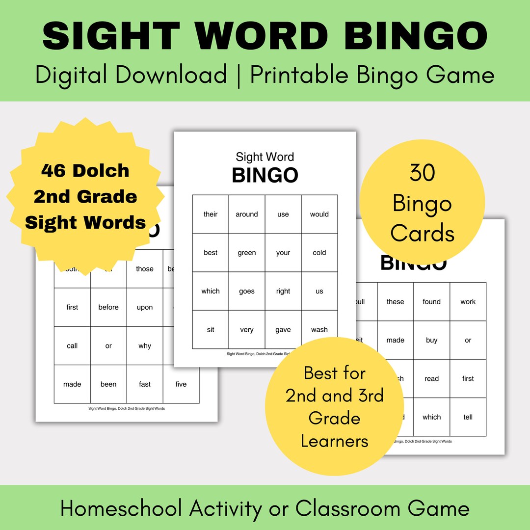 2nd Grade Sight Word Bingo Game, Dolch 2nd Grade Sight Words, Printable ...