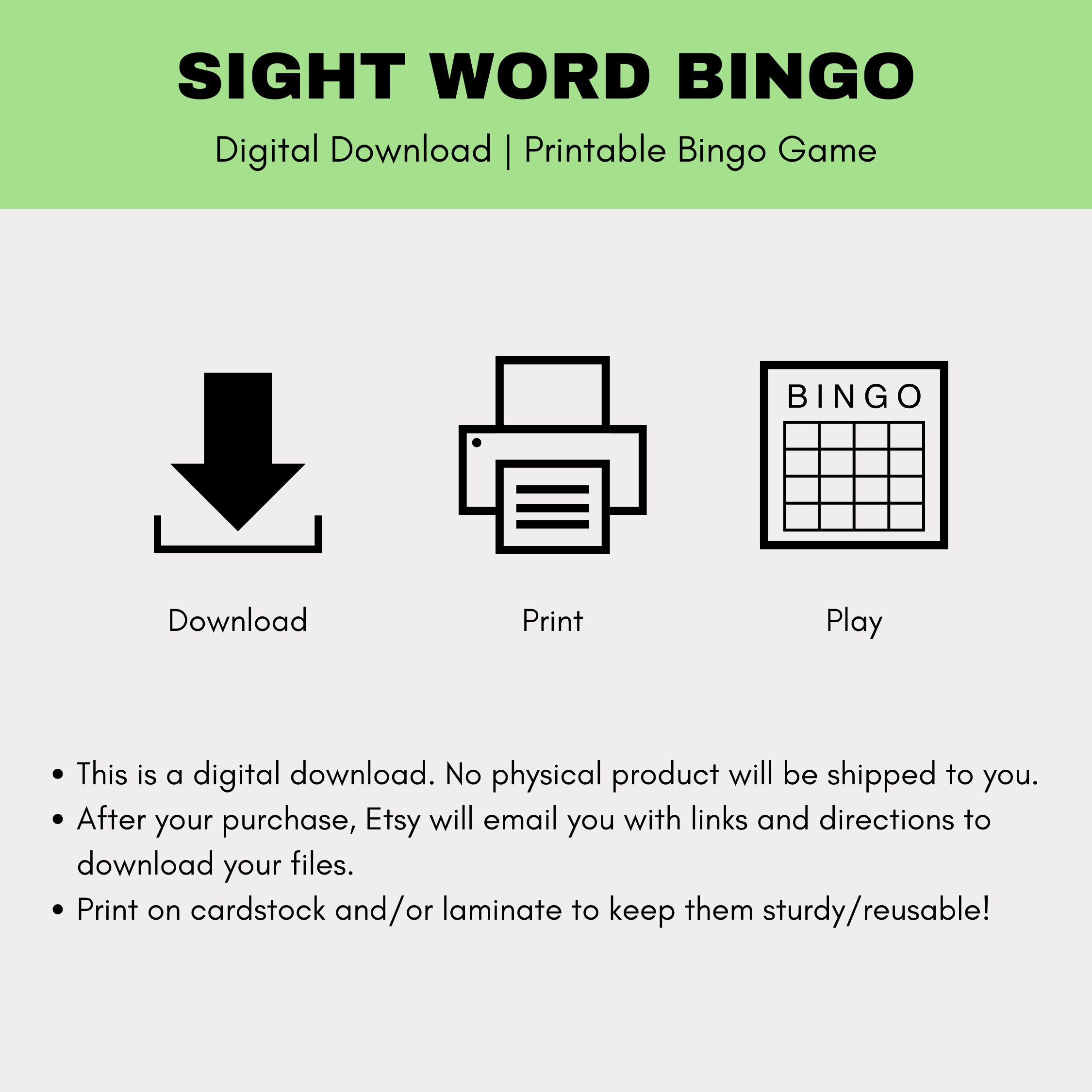 2nd Grade Sight Word Bingo Game, Dolch 2nd Grade Sight Words, Printable ...