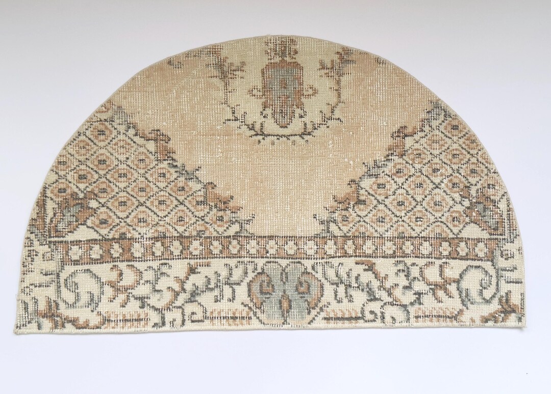Vintage Half Moon Rug 19.7x33 Inch Beige Floral Pattern - Etsy