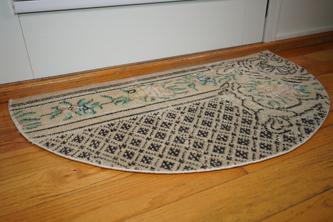 Beige Hand Made Rug,small Vintage Rug,1.5x2.4 Ft Semicircle Rug,wool ...