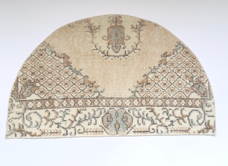 Vintage Half Moon Rug 19.7x33 Inch Beige Floral Pattern - Etsy
