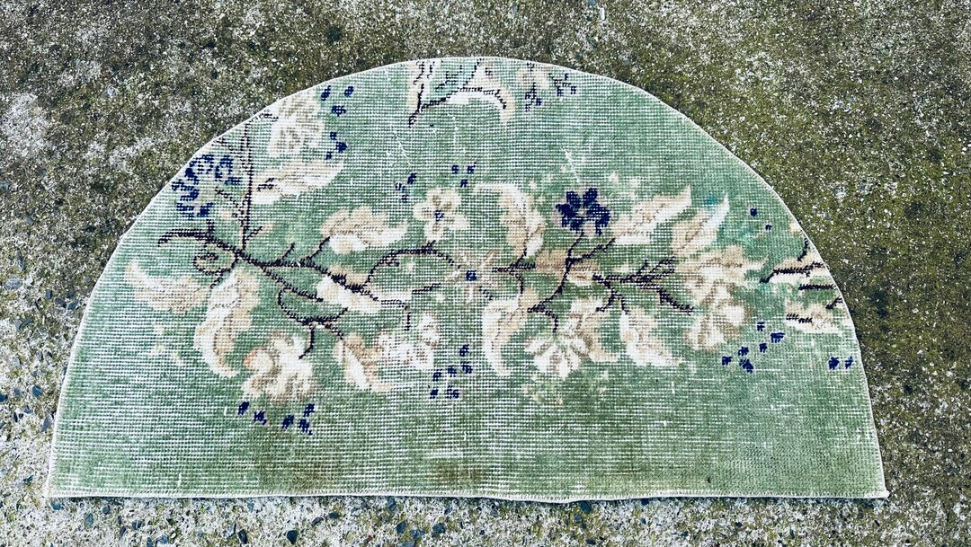 Vintage Semicircle Rug,2x4 Ft Half Circle Rug,beige Doormat,small ...