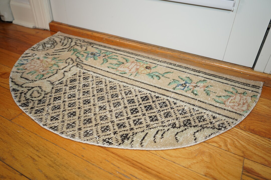 Green Floral Rug,small Vintage Rug,1.5x2.4 Ft Semicircle Rug,wool Rug ...