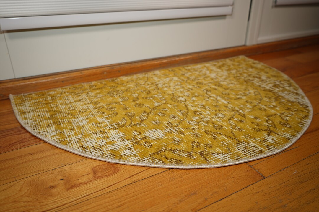 Yellow Half Circle Rug,small Vintage Rug,1.5x2.4 Ft Semicircle Rug ...