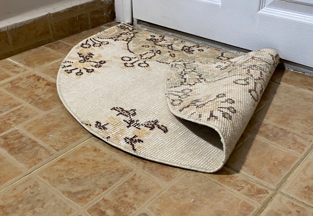 Yellow Semicircle Rug,small Vintage Rug,1.5 X2.4 Ft Semicircle Rug,wool ...