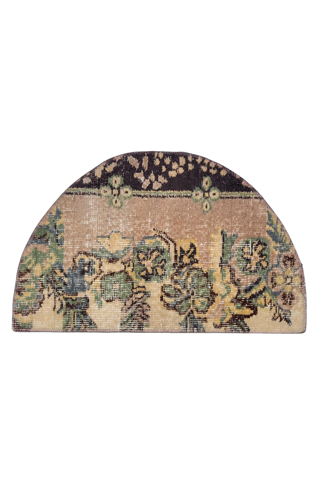 Vintage Isparta Wool Semicircle Rug: Upcycled Botanical Doormat 76x47 ...