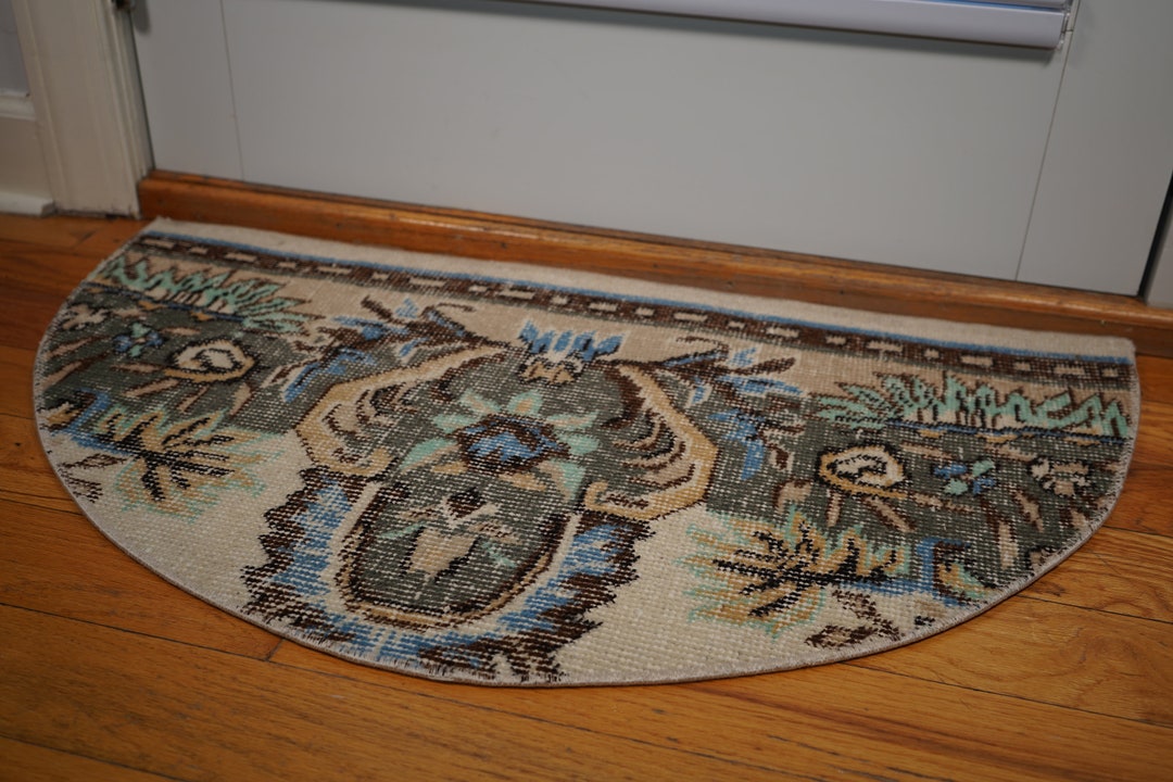Vintage Semicircle Rug,2x3 Ft Half Circle Rug,floral Doormat,handmade ...
