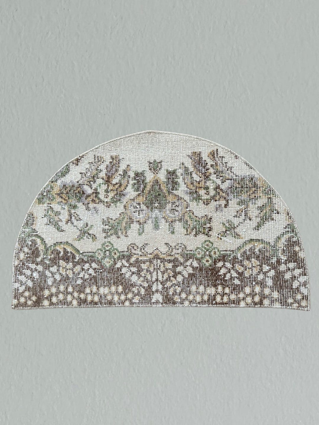 Small Brown Vintage Rug,1.5x2.4 Ft Semicircle Rug,half Circle Wool Rug ...