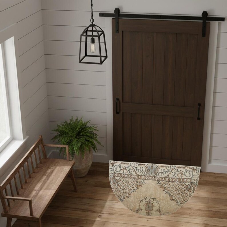 Vintage Half Moon Rug 19.7x33 Inch Beige Floral Pattern - Etsy