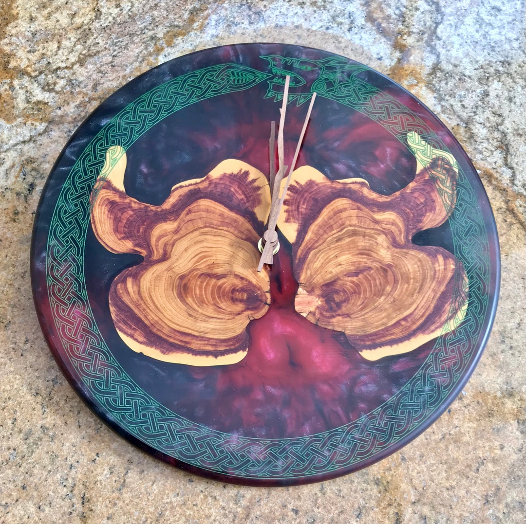Juniper and Epoxy Wall Clock With Celtic Ouroboros - Etsy