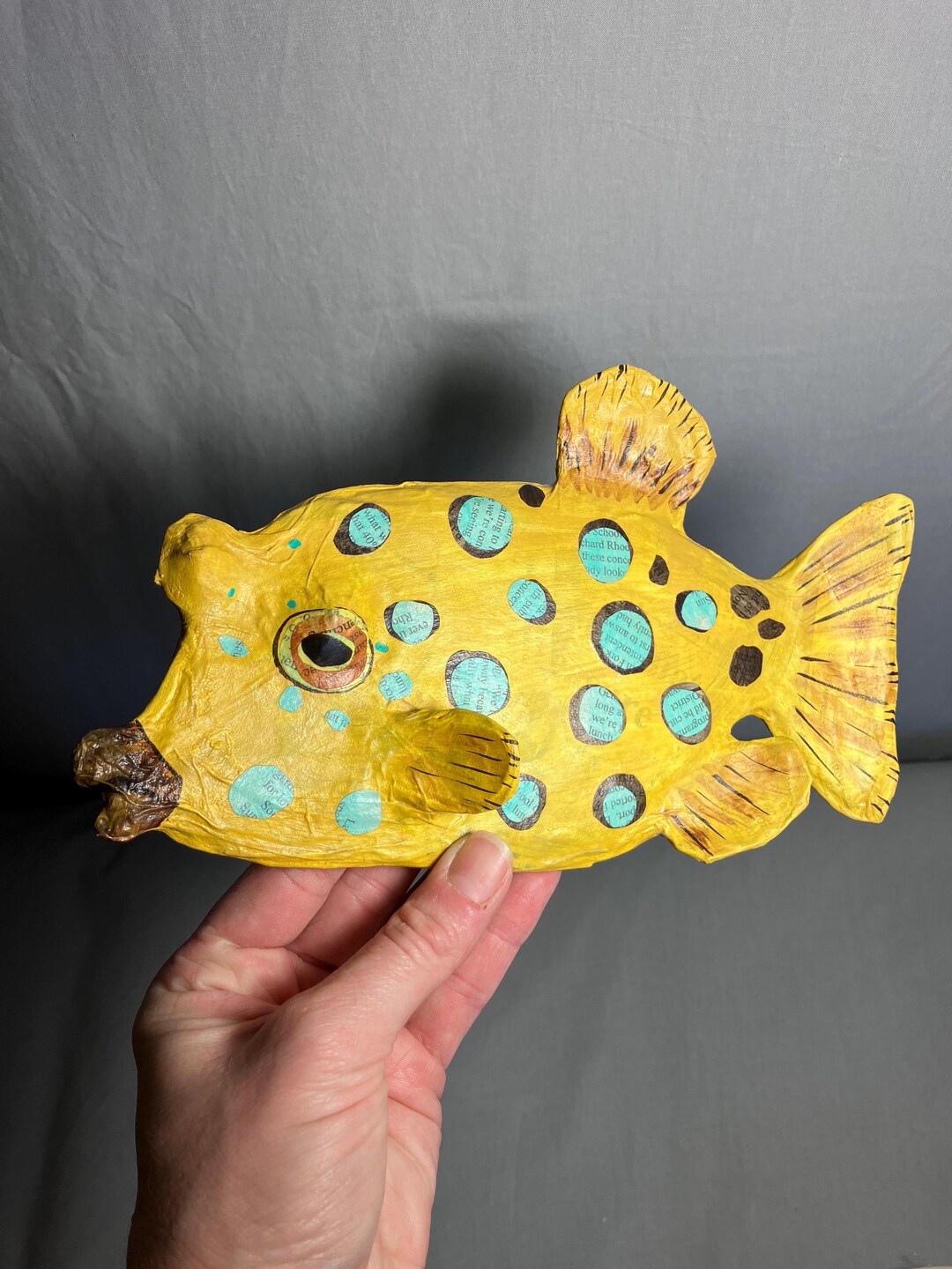 Paper Mache Wall Art Fish Sculpture Yellow Boxfish - Etsy
