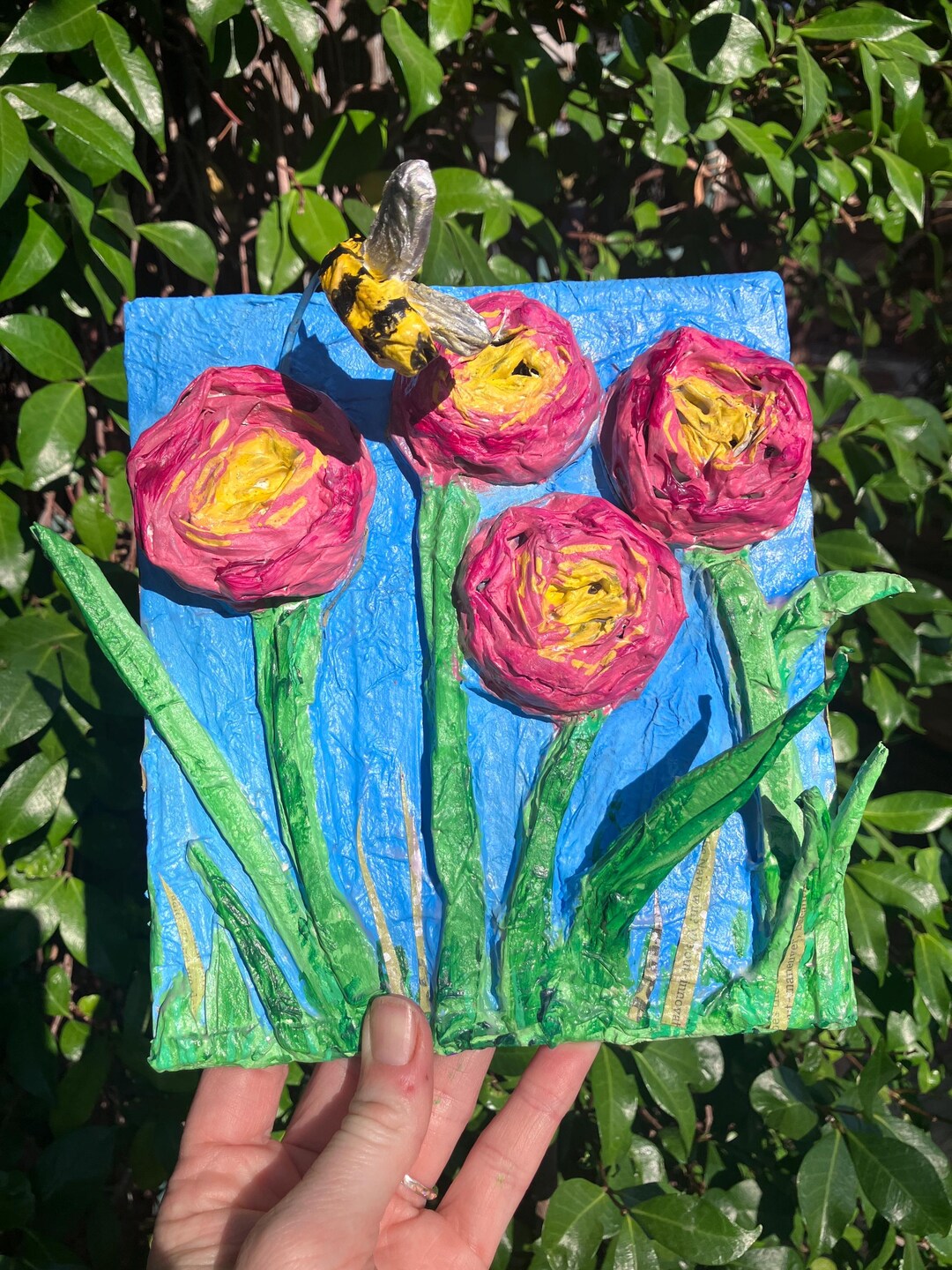 Paper Mache Wall Art Bee Flowers Garden Buzz Floral Scene - Etsy