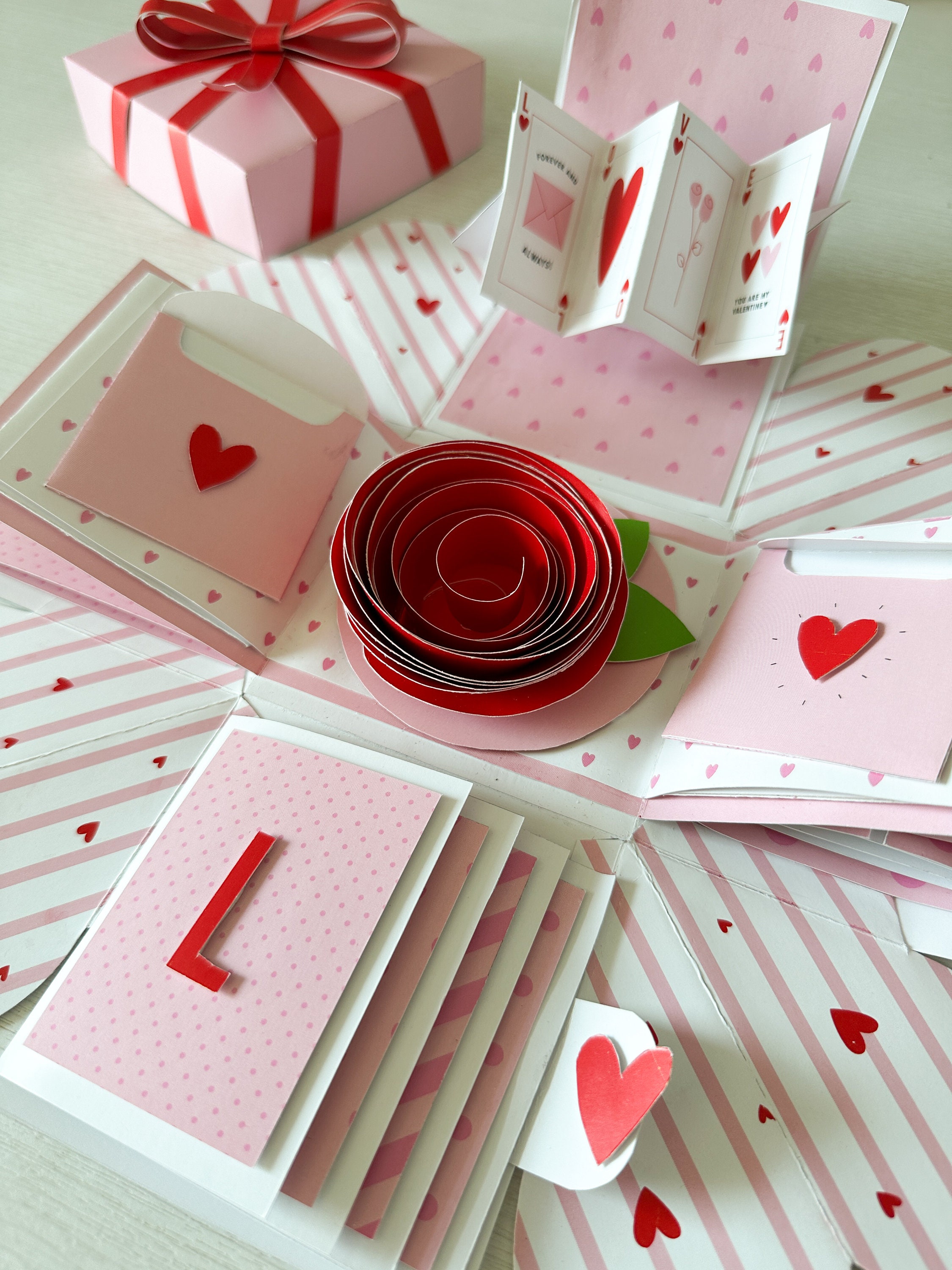 Rose Exploding Gift Box Printable Template for DIY Project | Valentine ...