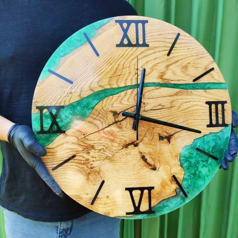Wooden Epoxy Wall Clock Large Wall Clock Desk Clock Epoxy and Wood Wall ...