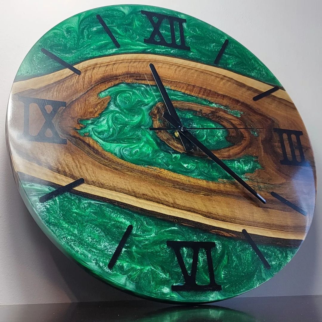 Wooden Epoxy Wall Clock Large Wall Clock Desk Clock Epoxy and Wood Wall ...