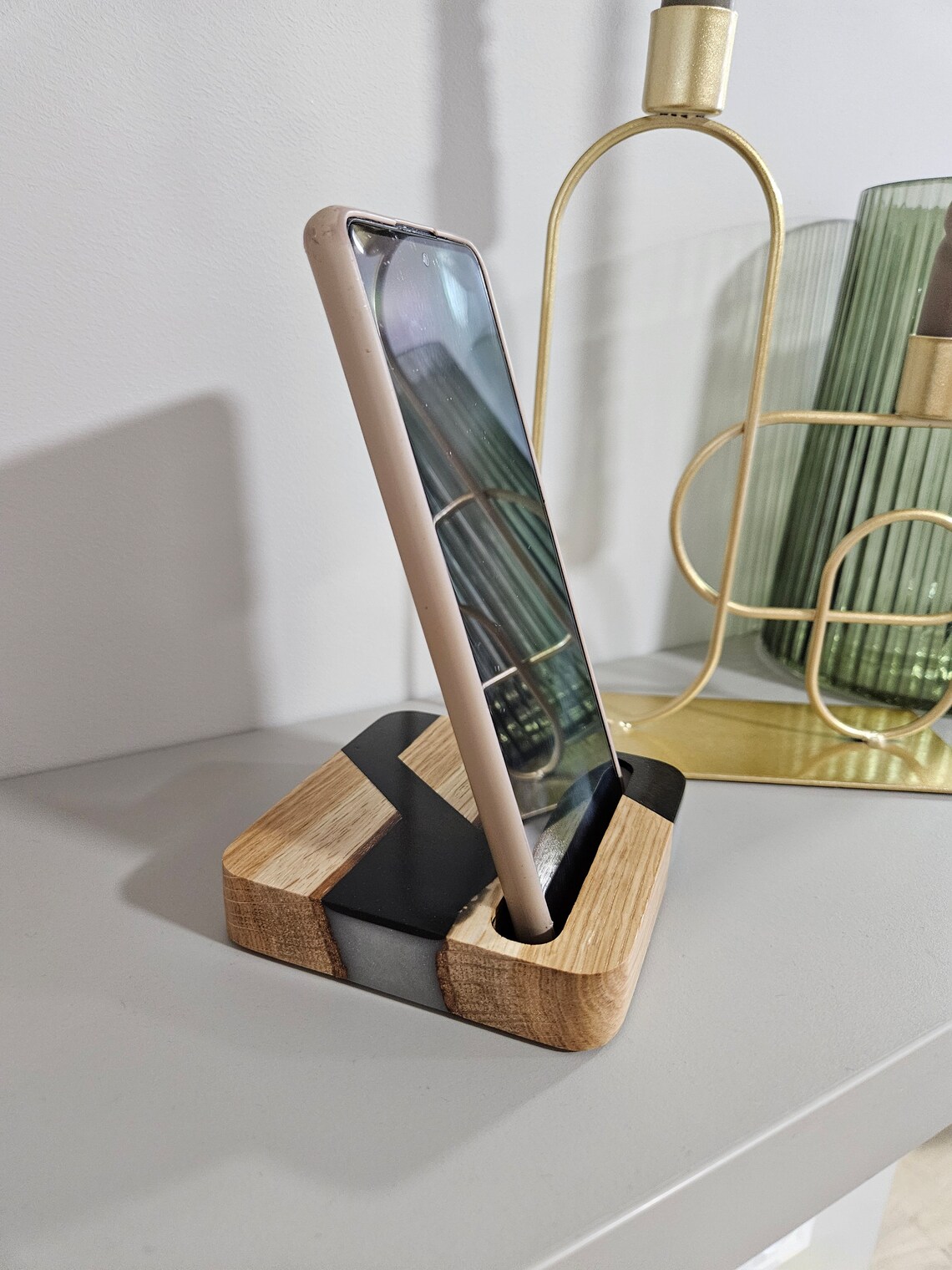 Wood Desk Organizer Desktop Organizer Stand Phone Wood Resin Phone ...