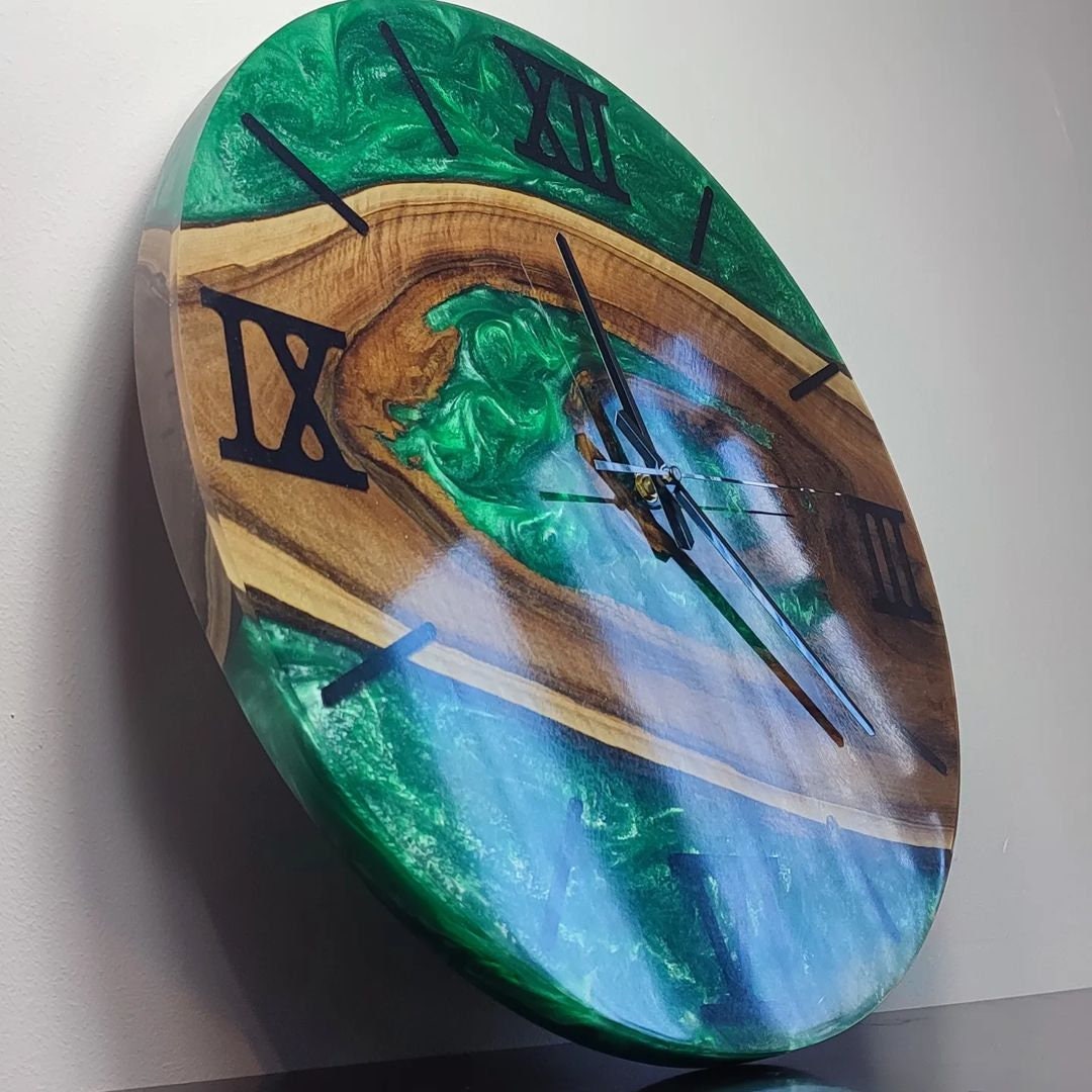 Wooden Epoxy Wall Clock Large Wall Clock Desk Clock Epoxy and Wood Wall ...