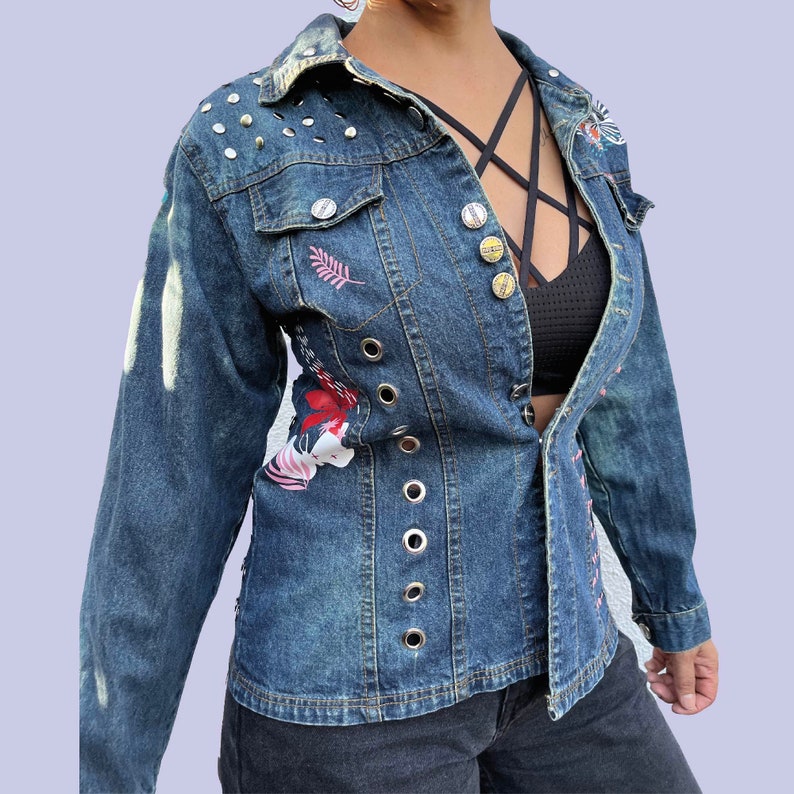 Hand Intervene Denim Jacket, Applique Jean Jacket, Bead Denim Jacket ...