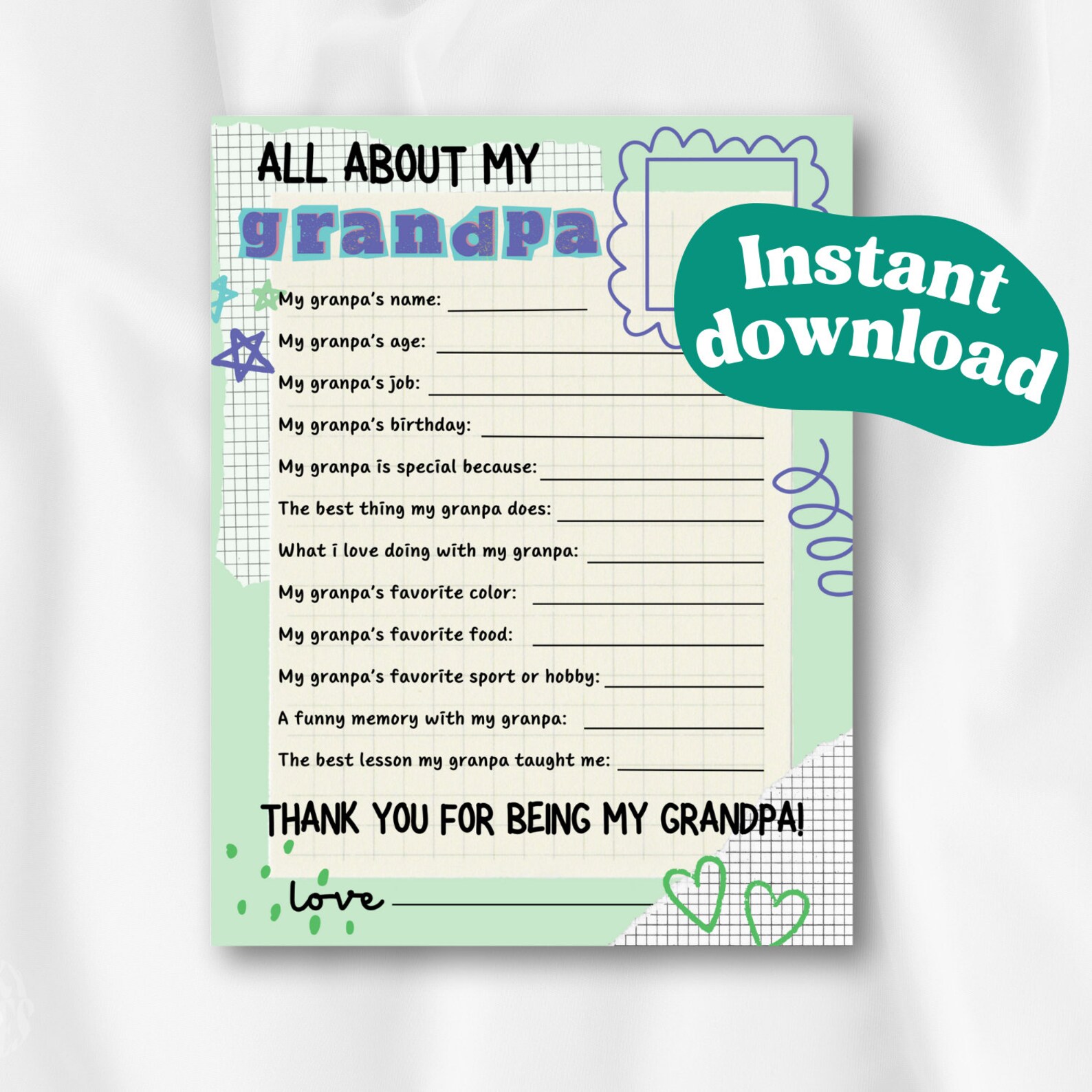 Printable All About My Grandpa Template, Father's Day. Kids' Interview ...