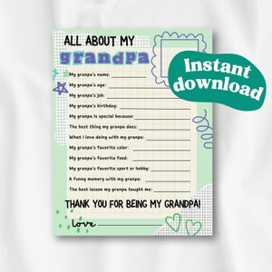 Printable All About My Grandpa Template, Father's Day. Kids' Interview ...