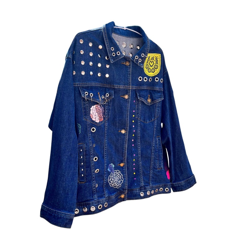 BOHO CUSTOM Jacket Hand Custom and Embellished Denim, Hippie Style Whimsical Jackets With Fringe ...