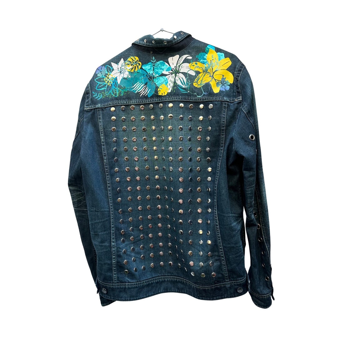 Hand Intervene Denim Jacket, Applique Jean Jacket, Bead Denim Jacket ...