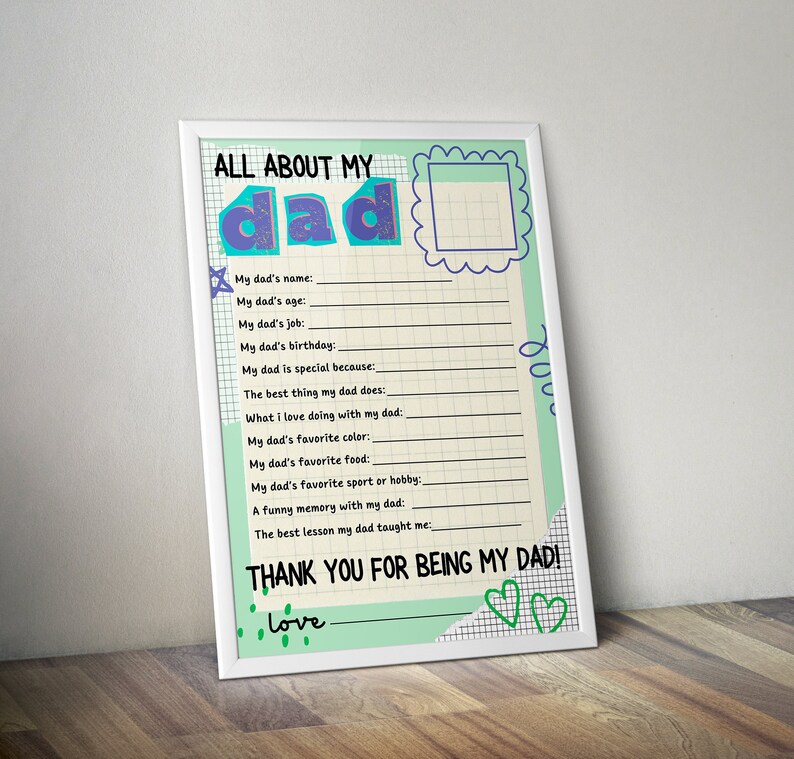 Printable All About My Dad Template, Father's Day. Kids' Interview Gift ...