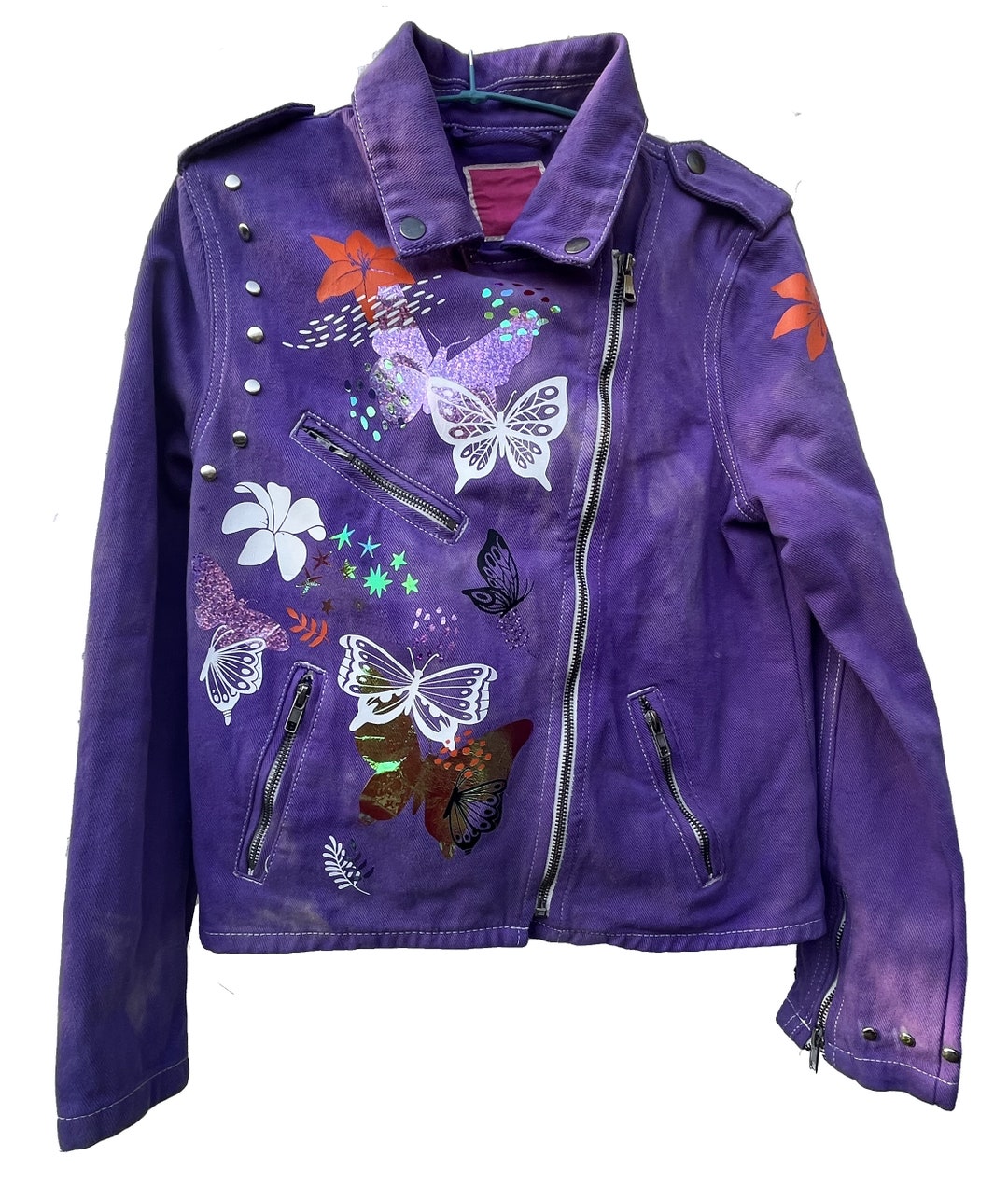 Hand Intervene Denim Jacket, Applique Jean Jacket, Bead Denim Jacket ...