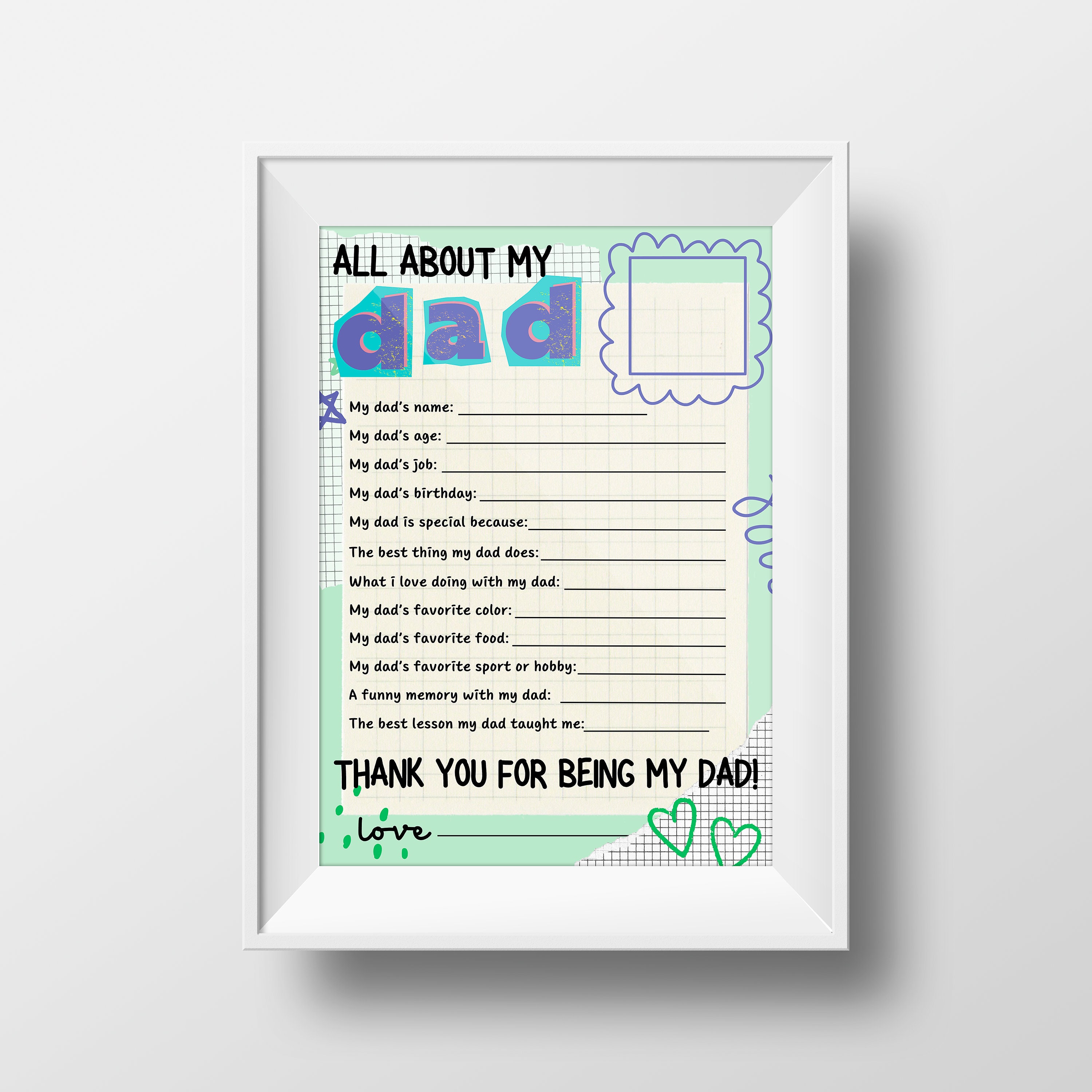 Printable All About My Dad Template, Father's Day. Kids' Interview Gift ...